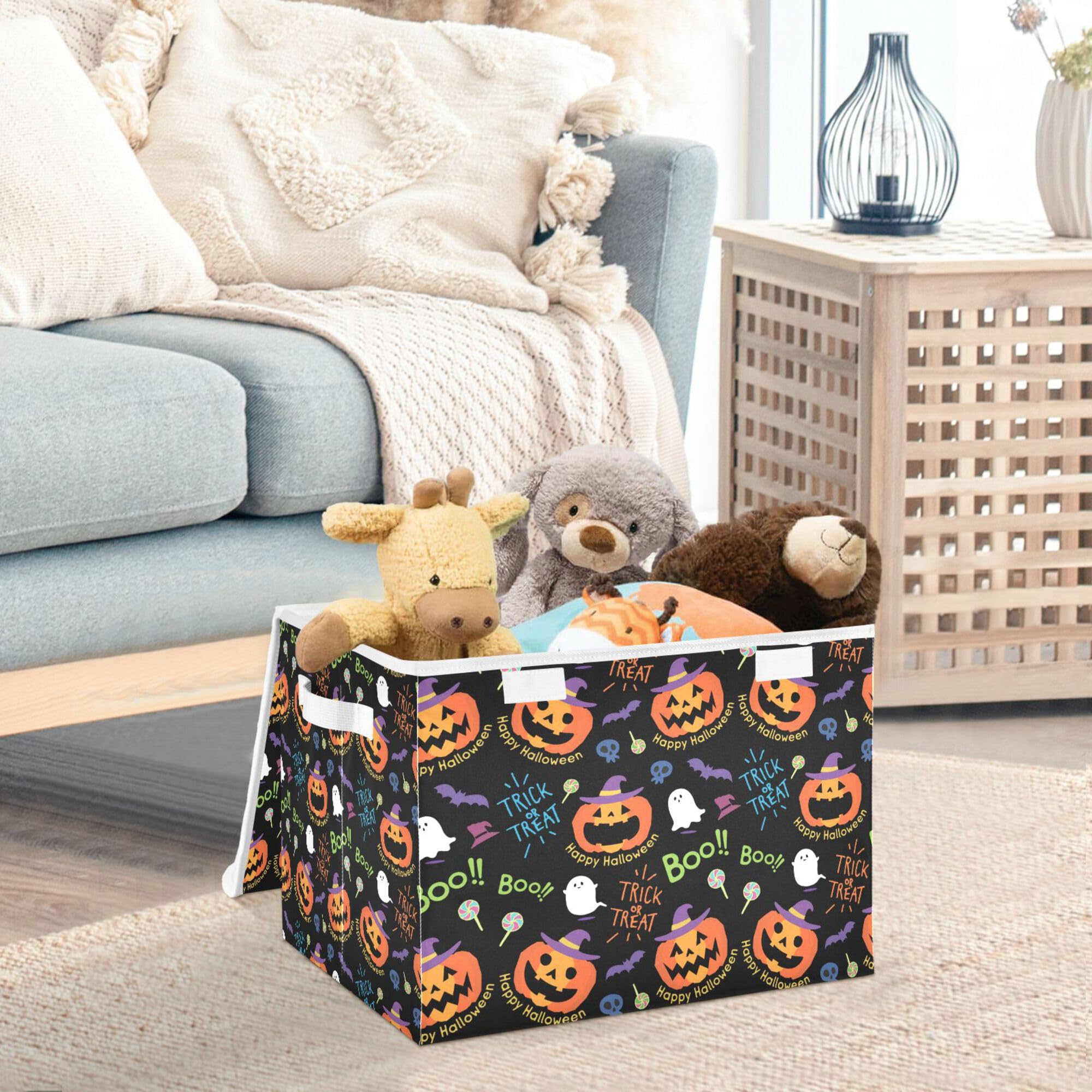 xigua Halloween Ghost Pumpkin Ghosts Storage Bins with Lids and Carrying Handle,Foldable Storage Boxes Organizer Containers Baskets Cube with Cover for Home Bedroom Closet Office Nursery