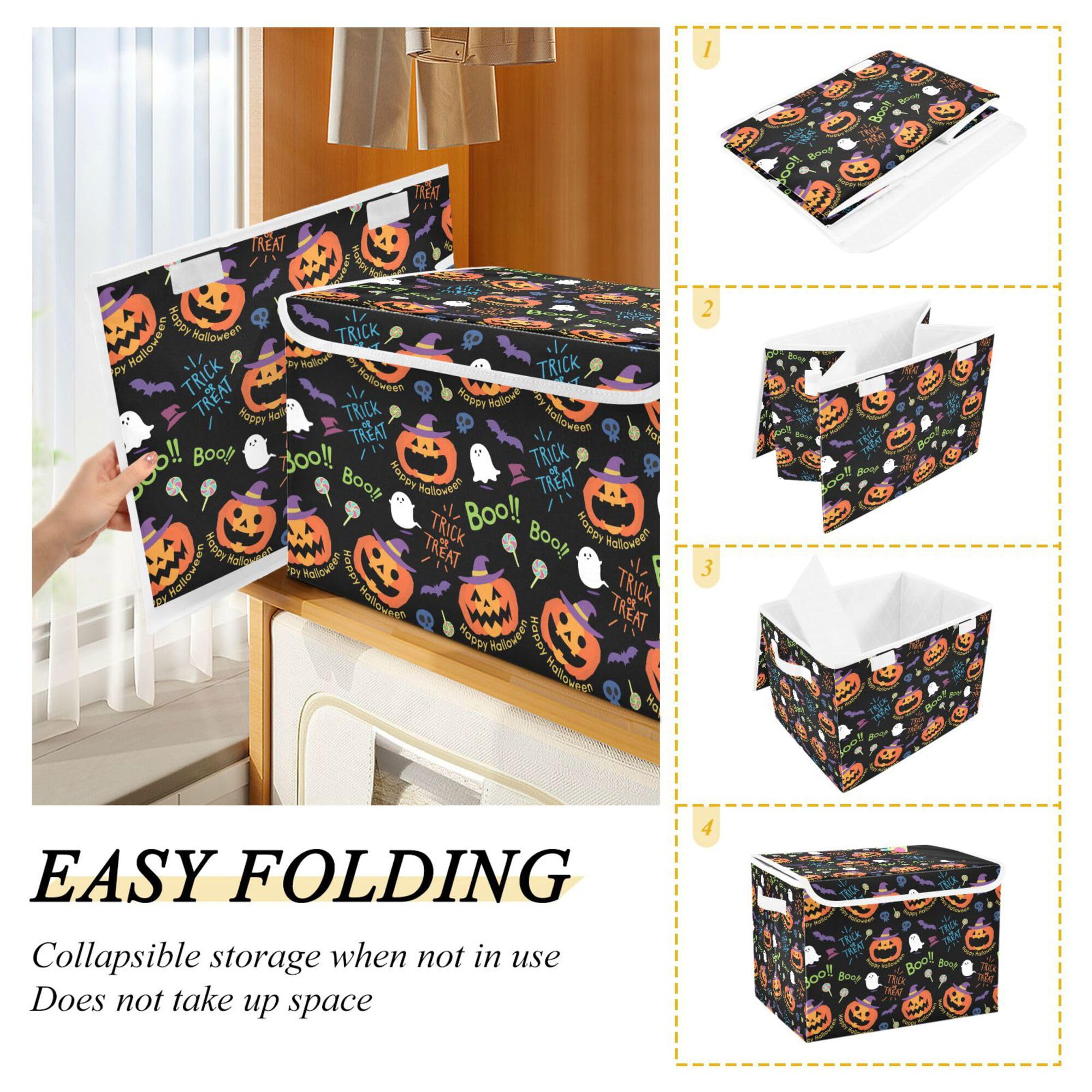 xigua Halloween Ghost Pumpkin Ghosts Storage Bins with Lids and Carrying Handle,Foldable Storage Boxes Organizer Containers Baskets Cube with Cover for Home Bedroom Closet Office Nursery