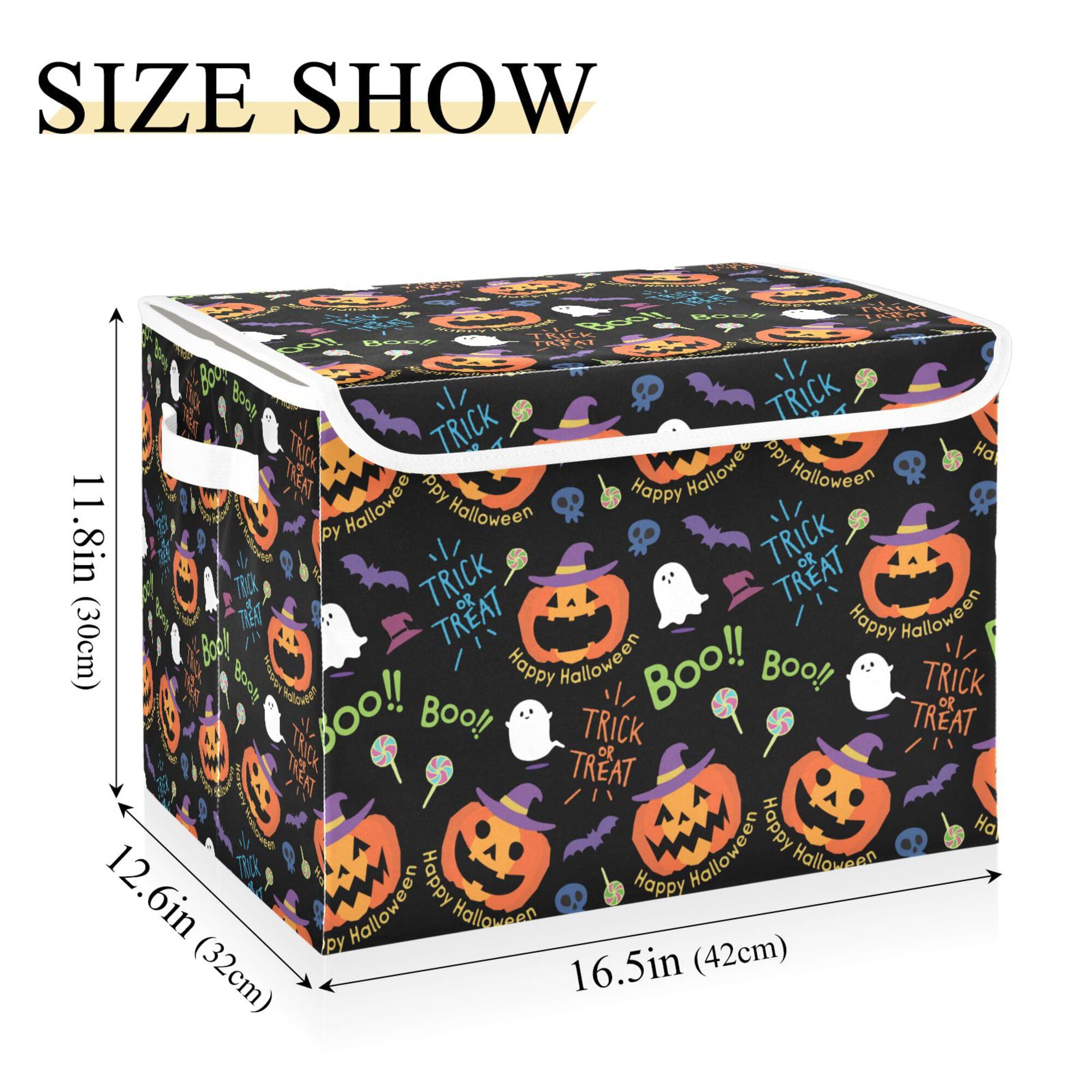 xigua Halloween Ghost Pumpkin Ghosts Storage Bins with Lids and Carrying Handle,Foldable Storage Boxes Organizer Containers Baskets Cube with Cover for Home Bedroom Closet Office Nursery