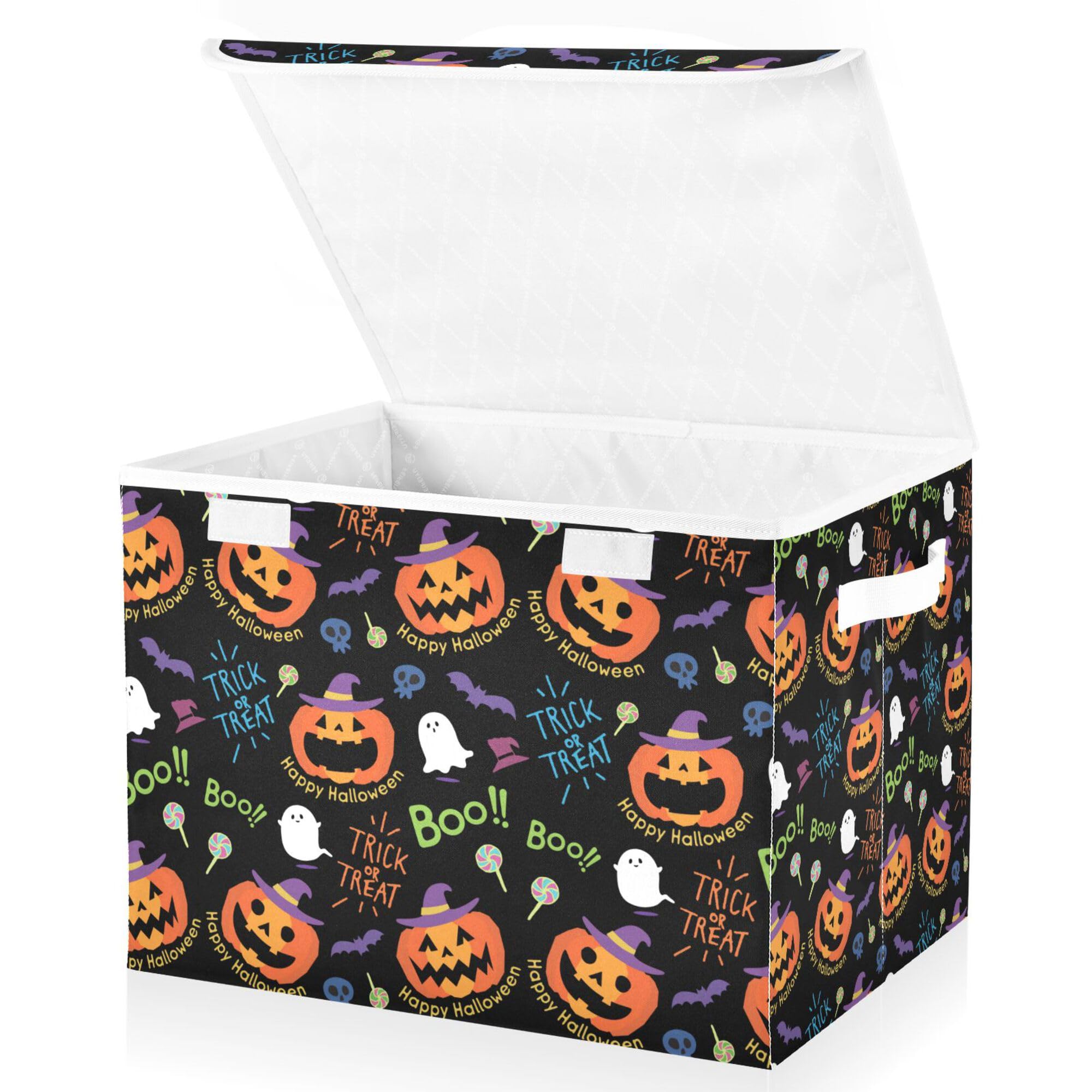 xigua Halloween Ghost Pumpkin Ghosts Storage Bins with Lids and Carrying Handle,Foldable Storage Boxes Organizer Containers Baskets Cube with Cover for Home Bedroom Closet Office Nursery