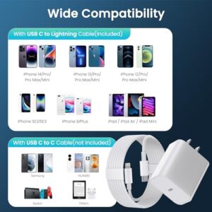 USB C Charger iPhone Charger Fast Charging【MFi Certified】3Pack 20W Type C Wall Charger Block with 6FT Long USB C to Lightning Cable Compatible for iPhone 14Pro/13 Pro/12/12 Pro Max/11/XS Max/XS/XR/X/8