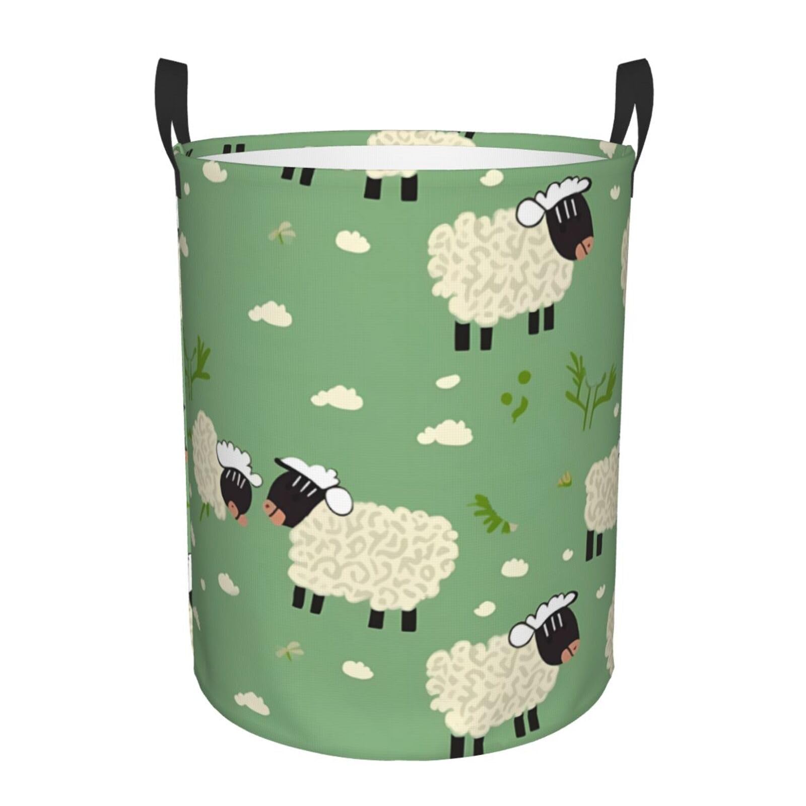 Cute Cartoon Sheep print Circular Hamper Waterproof Storage Bin Organizer Basket Laundry Hamper With Handles For Clothes Toys Small