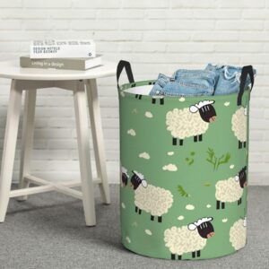 Cute Cartoon Sheep print Circular Hamper Waterproof Storage Bin Organizer Basket Laundry Hamper With Handles For Clothes Toys Small