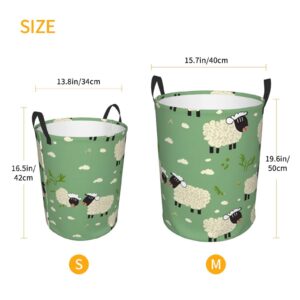 Cute Cartoon Sheep print Circular Hamper Waterproof Storage Bin Organizer Basket Laundry Hamper With Handles For Clothes Toys Small