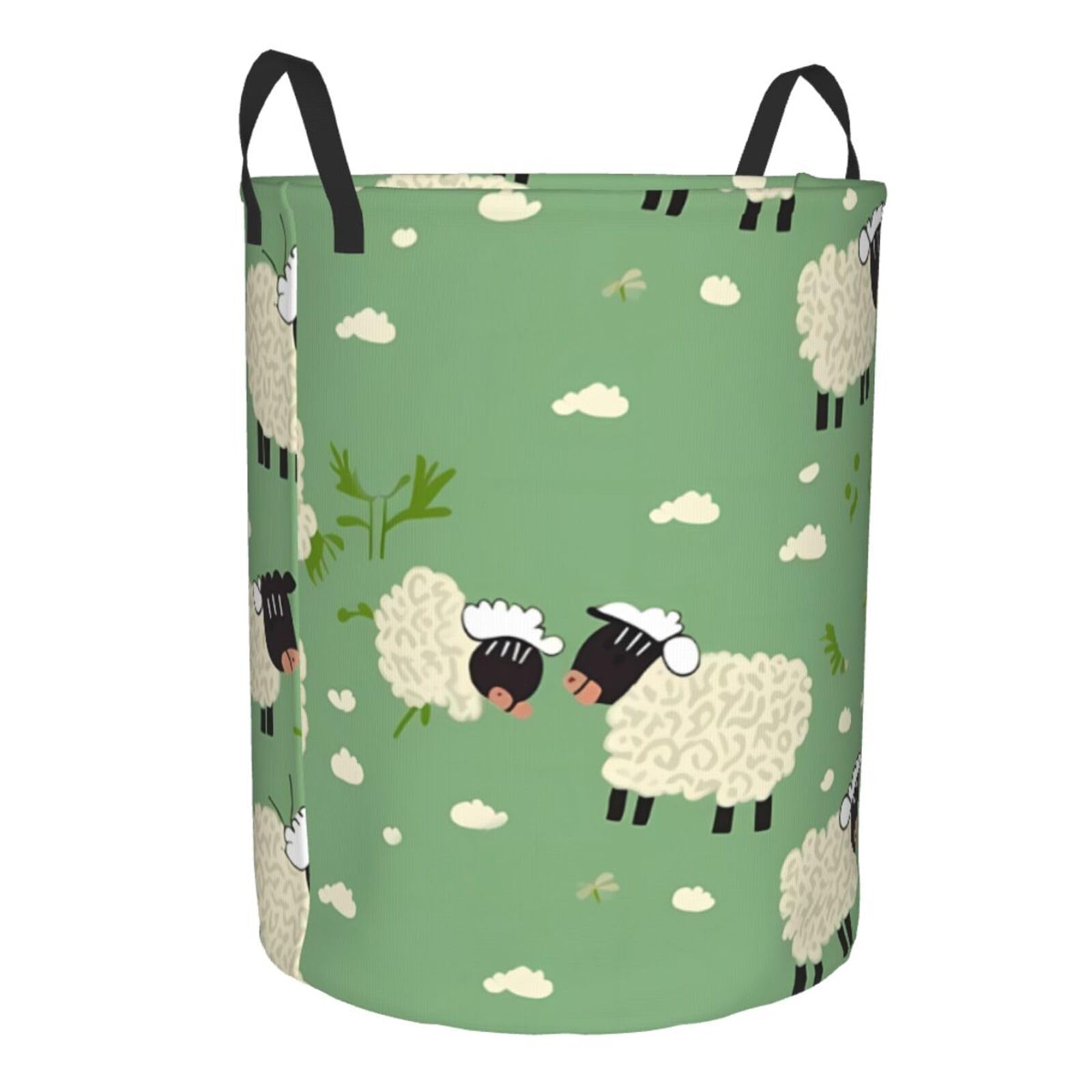 Cute Cartoon Sheep print Circular Hamper Waterproof Storage Bin Organizer Basket Laundry Hamper With Handles For Clothes Toys Small