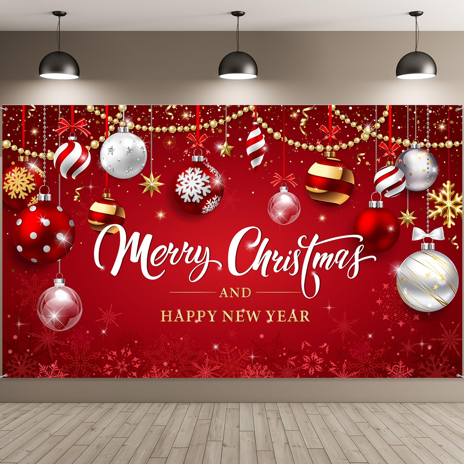 Christmas Backdrop Merry Christmas Party Decoration Christmas Photo Banner Signs Xmas Photography Background Photo Props for Winter New Year Xmas Eve Family Party Decoration Supplies (Ball)