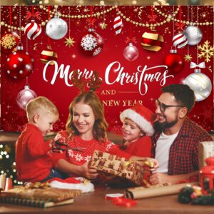 Christmas Backdrop Merry Christmas Party Decoration Christmas Photo Banner Signs Xmas Photography Background Photo Props for Winter New Year Xmas Eve Family Party Decoration Supplies (Ball)