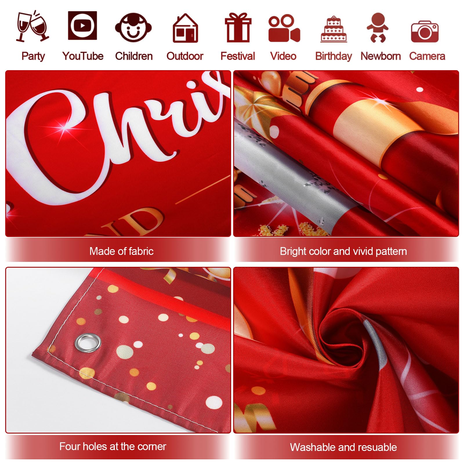 Christmas Backdrop Merry Christmas Party Decoration Christmas Photo Banner Signs Xmas Photography Background Photo Props for Winter New Year Xmas Eve Family Party Decoration Supplies (Ball)