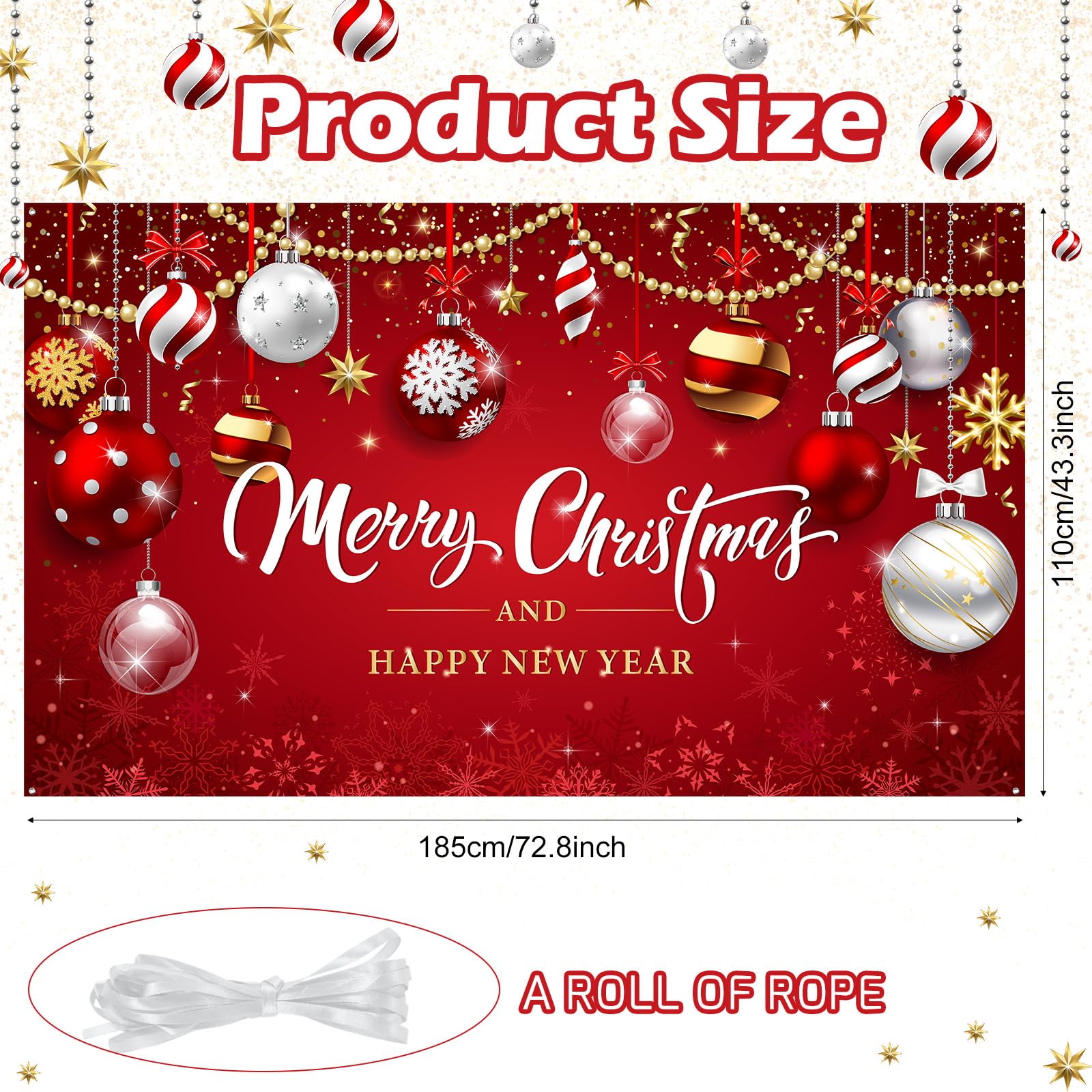 Christmas Backdrop Merry Christmas Party Decoration Christmas Photo Banner Signs Xmas Photography Background Photo Props for Winter New Year Xmas Eve Family Party Decoration Supplies (Ball)