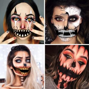 10Pcs Halloween Prank Makeup Big Mouth Temporary Tattoo, Clown Horror Mouth Fake Tattoo Stickers Face Scary Decals Prank Props for Halloween Cosplay Party