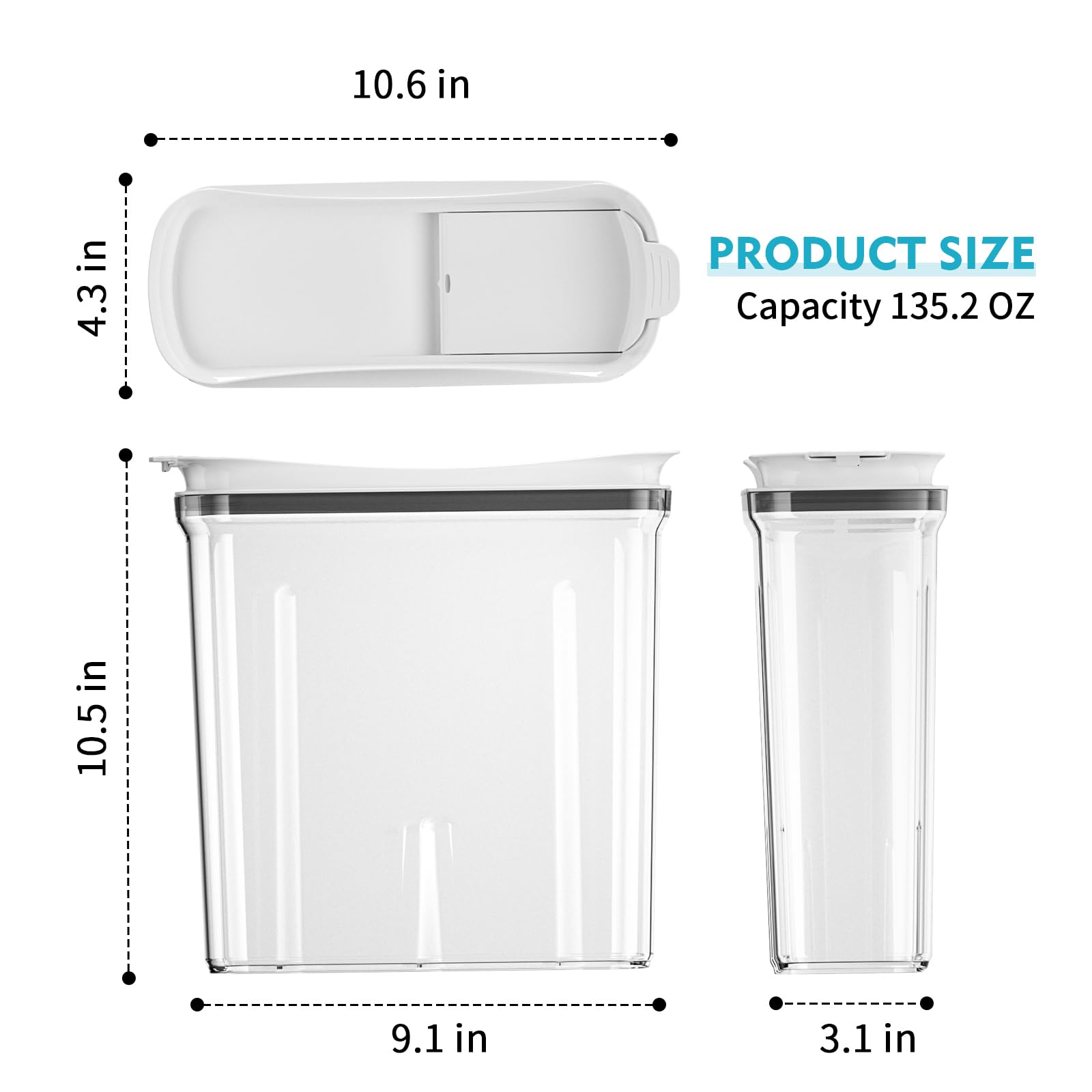 LeonDia 2 Packs Cereal Containers Storage, Airtight Food Storage Containers with Lid, BPA-Free Pantry Organizers and Storage for Cereal Flour Sugar Rice, Cereal Dispenser with 4L/135.2oz