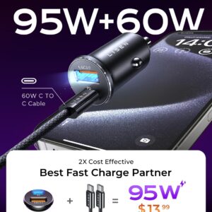 LISEN 95W Car Charger USB C Fast Charge PD65W Super Fast Charging Car Phone Charger Adapter Type C All Metal Cigarette Lighter USB Charger Adapter for iPhone 15 Pro Max iPad Pro Samsung Galaxy