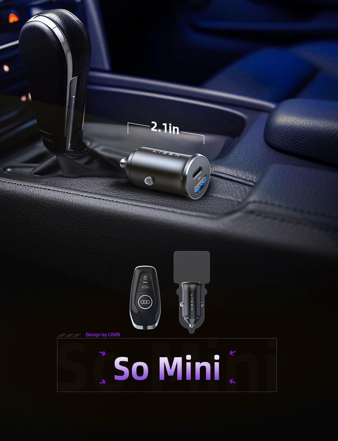 LISEN 95W Car Charger USB C Fast Charge PD65W Super Fast Charging Car Phone Charger Adapter Type C All Metal Cigarette Lighter USB Charger Adapter for iPhone 15 Pro Max iPad Pro Samsung Galaxy