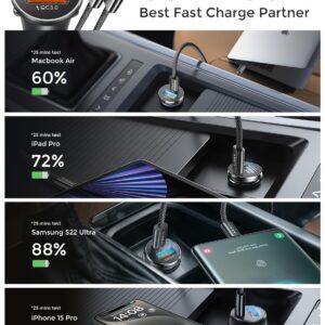 LISEN 95W Car Charger USB C Fast Charge PD65W Super Fast Charging Car Phone Charger Adapter Type C All Metal Cigarette Lighter USB Charger Adapter for iPhone 15 Pro Max iPad Pro Samsung Galaxy