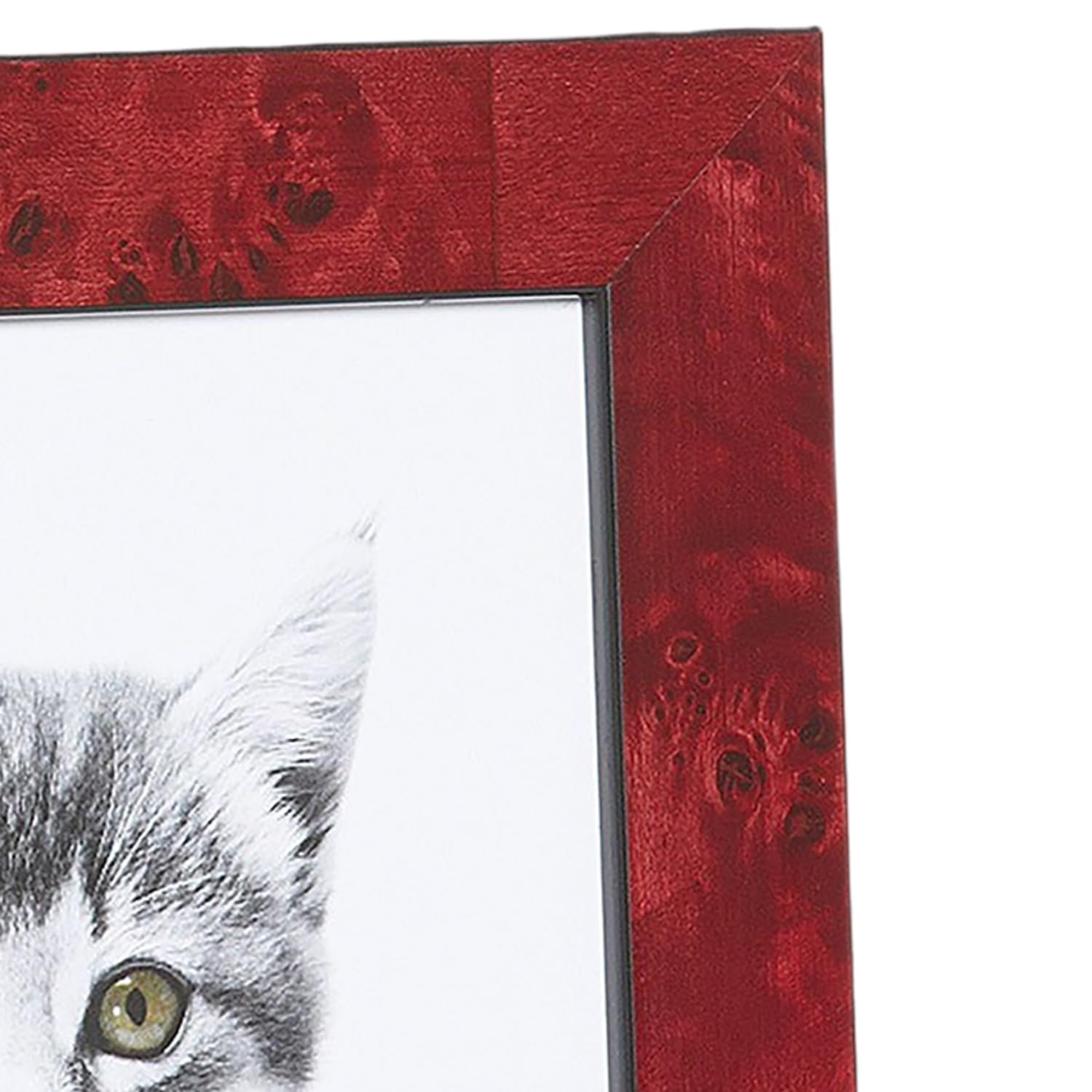 5" x 7" Red 1" Burlwood Wood Picture Frame - 100% Natural Wood & High Definition Glass, Used Vertically or Horizontally for Tabletop Display Contemporary Style Frame