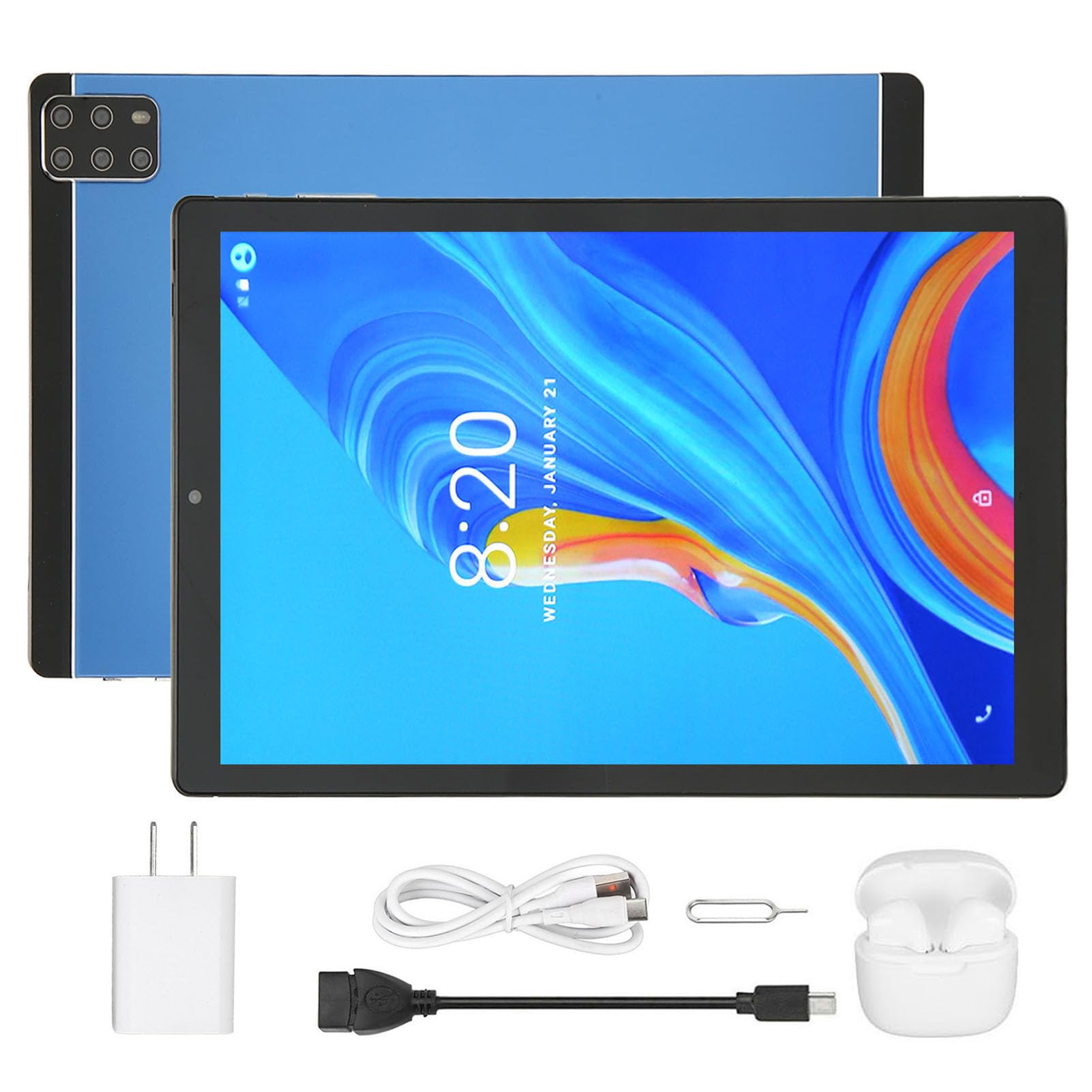 Full HD Tablet, Dual Speakers 100‑240V 10 Core CPU 2MP 5MP 8800mAh 10.1 Inch Tablet PC 5G WiFi with Earbuds for Work (US Plug)