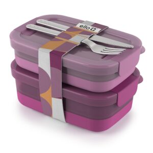 Ello 2-Pack Bento Box Lunch Stack Plastic Food Storage Container, Raspberry, Leak-Proof, BPA-Free, Freezer, Microwave and Dishwasher Safe