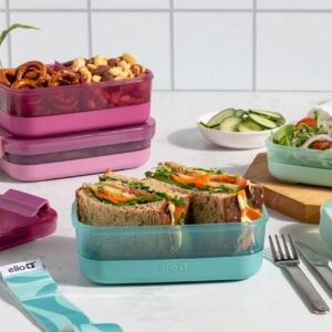 Ello 2-Pack Bento Box Lunch Stack Plastic Food Storage Container | Leak-Proof Locking Plastic Lids | Silicone Base | BPA-Free | Freezer Microwave and Dishwasher Safe | Mint Chip