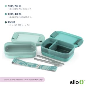 Ello 2-Pack Bento Box Lunch Stack Plastic Food Storage Container | Leak-Proof Locking Plastic Lids | Silicone Base | BPA-Free | Freezer Microwave and Dishwasher Safe | Mint Chip