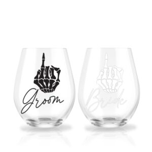 crazy paisley designs - custom spooky skeleton bride & groom wine glass set