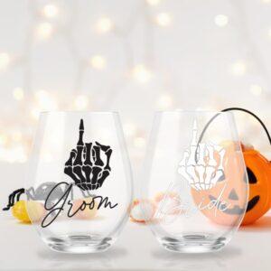 Crazy Paisley Designs - Custom Spooky Skeleton Bride & Groom Wine Glass Set