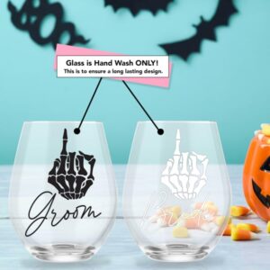 Crazy Paisley Designs - Custom Spooky Skeleton Bride & Groom Wine Glass Set