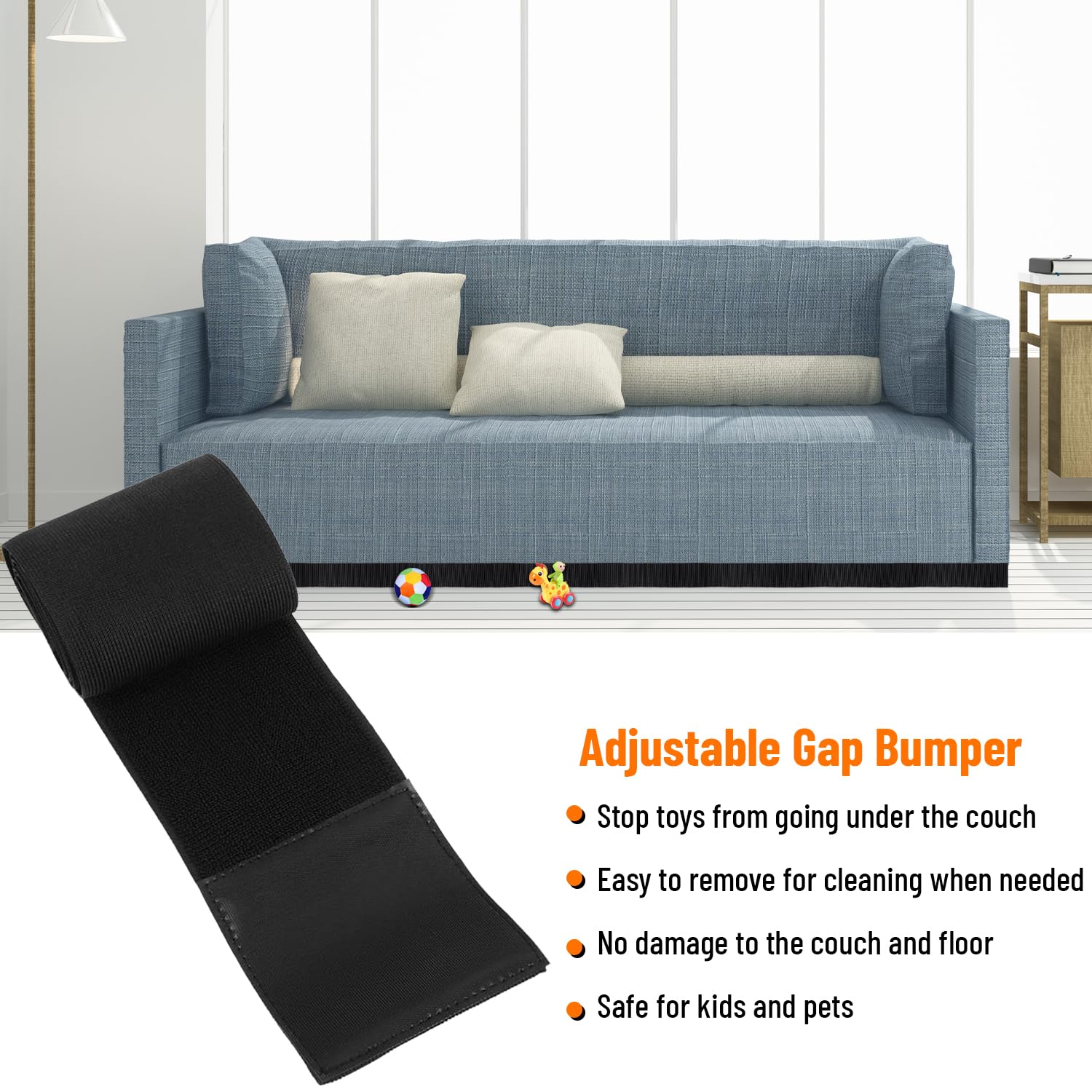 Under Couch Guards Toy Blocker - Barrier for Under Sofa, Bed & Furniture Bottom Stop Things from Going Under | Easy to Install Gap Bumper Stopper for Toys