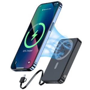 huoto magnetic power bank,10000mah wireless portable charger usb c cords battery pack fast charging for phones, 22.5w pd fast charging battery pack for magsafe for iphone 15/14/13/12 series