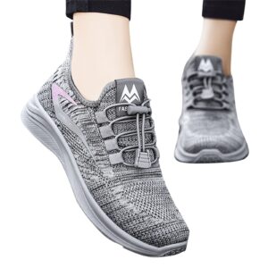 Womens Running Shoes Lace-Up Platform, Leather Running Shoes for Men Closed Toe Canvas Wide Width Smeakers Support Casual Shoes Unisex Fashion Outdoor Running Shoe D-Grey