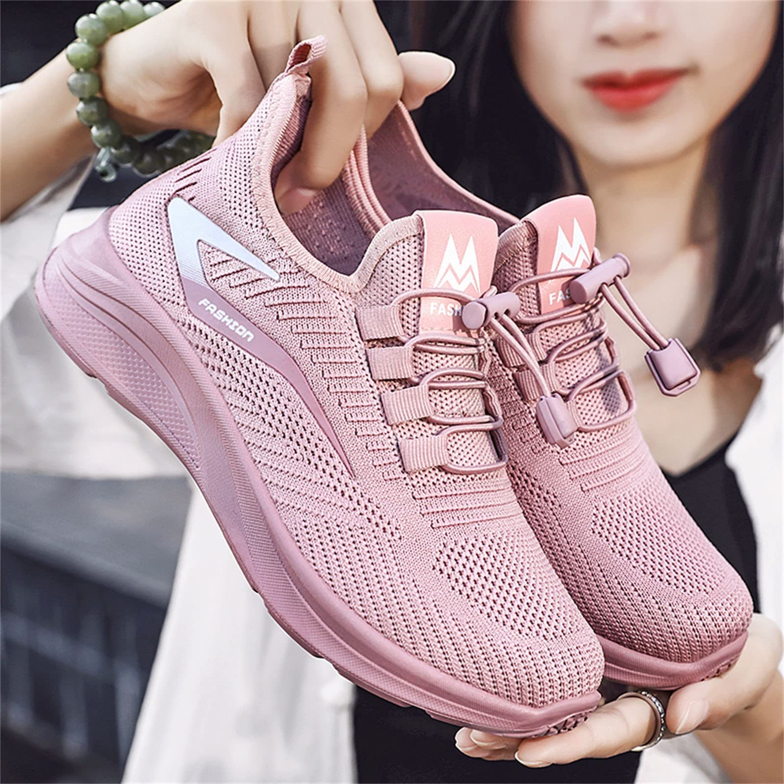 Womens Running Shoes Walking Fashion Strappy, Volleyball Shoe Canvas Mesh Knit Sneakers Low Top Simple Wedge Comfortable Casual Shoes Unisex Fashion Autumn D-Pink