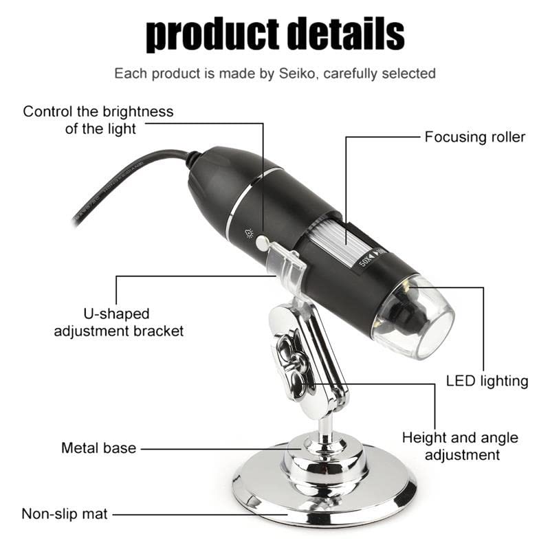 Handheld Digital Microscope Accessories 500X USB Digital Microscope Electronic Microscope Camera 8 LED Magnifier Adjustable Magnification Microscope Accessories (Color : USB 1600x)