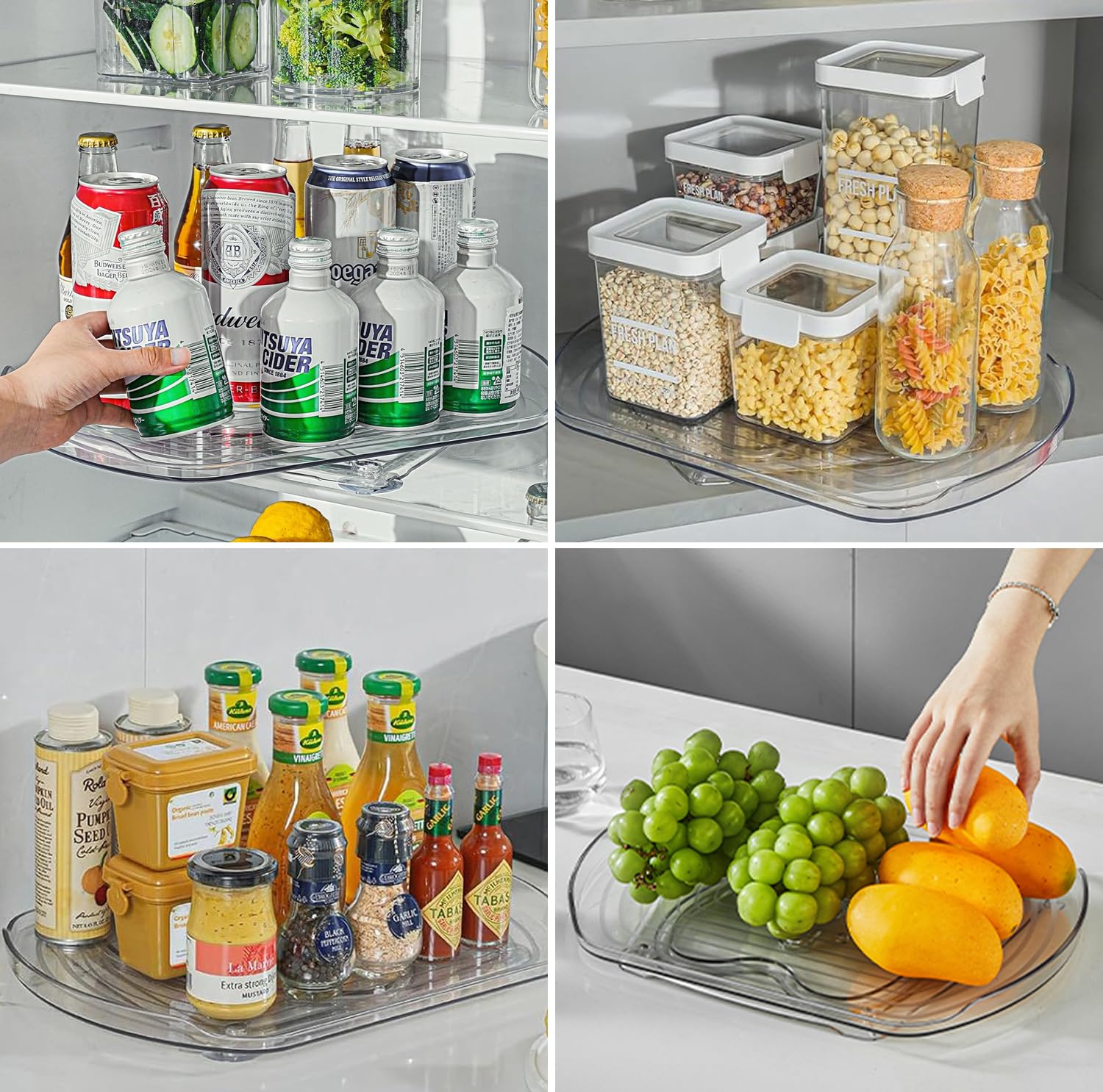 Square Lazy Susan Turntable Organizer for Refrigerator, 15.67''Clear, 360°Rotate Rectangle Fridge Organizer and Storage, Lazy Susan for Kitchen, Table, Pantry, Cabinet, Countertop