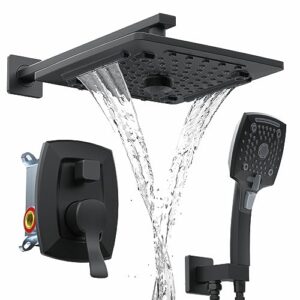 ello&allo matte black bathroom shower faucet set with valve, rainfall shower head with handheld combo