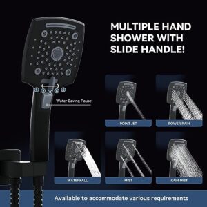 ELLO&ALLO Matte Black Bathroom Shower Faucet Set with Valve, Rainfall Shower Head with Handheld Combo