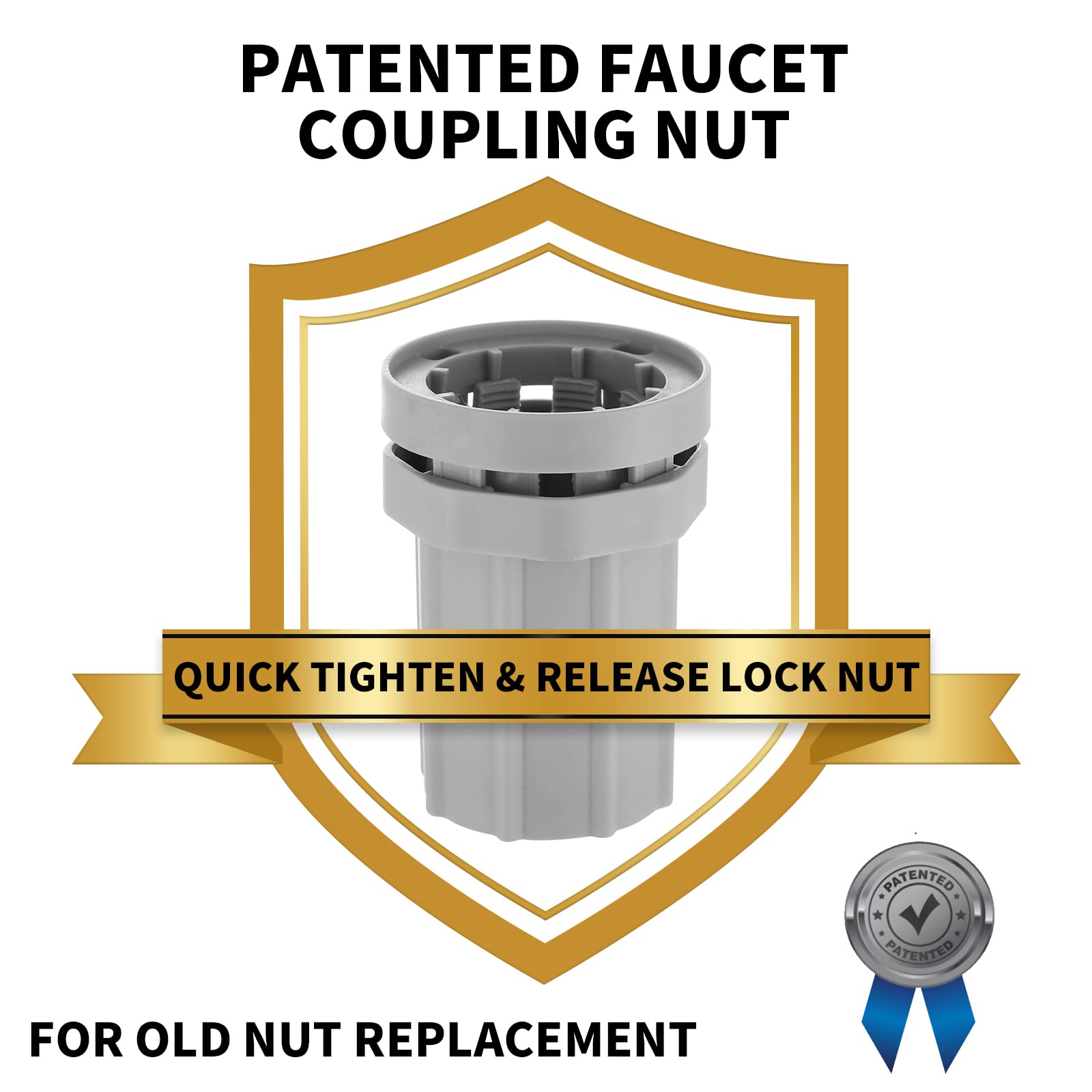 FLYWTR Faucet Coupling Nut, 63/50 Inch 32 MM Quick Tighten & Release Lock Nut, One Hole Faucet Shanks Fixing Accessory, Fastener for Attaching to Faucet Shanks from Underneath the Counter