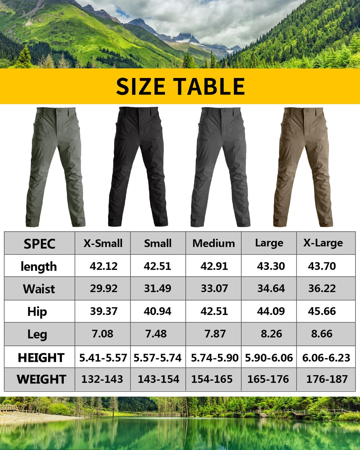 HAN·WILD Men's Tactical Pants Hiking Cargo Pant Lightweight Tear-Resistant Outdoor Combat Military Trousers Gray