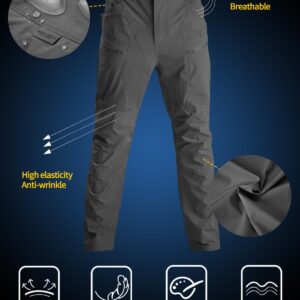 HAN·WILD Men's Tactical Pants Hiking Cargo Pant Lightweight Tear-Resistant Outdoor Combat Military Trousers Gray