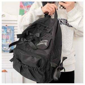 HOKMAH Y2K Backpack for Daily Use, Grunge Bow Tie Kawaii Design Bookbag Daypack Shoulder Bag Ita Bag JK Harajuku Cute Chic (black)