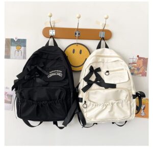 HOKMAH Y2K Backpack for Daily Use, Grunge Bow Tie Kawaii Design Bookbag Daypack Shoulder Bag Ita Bag JK Harajuku Cute Chic (black)