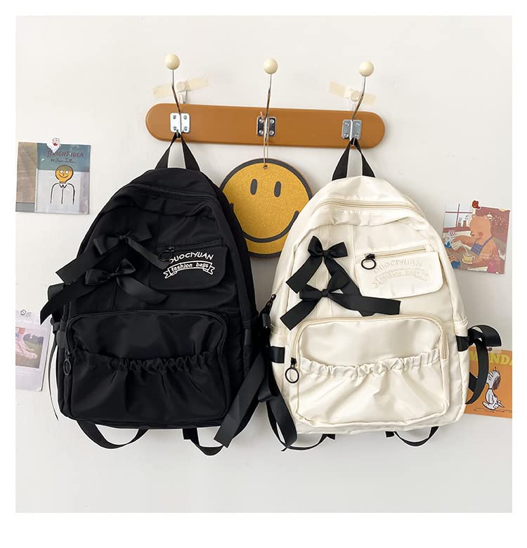 HOKMAH Y2K Backpack for Daily Use, Grunge Bow Tie Kawaii Design Bookbag Daypack Shoulder Bag Ita Bag JK Harajuku Cute Chic (black)