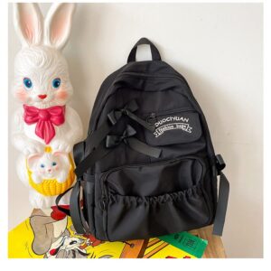 HOKMAH Y2K Backpack for Daily Use, Grunge Bow Tie Kawaii Design Bookbag Daypack Shoulder Bag Ita Bag JK Harajuku Cute Chic (black)