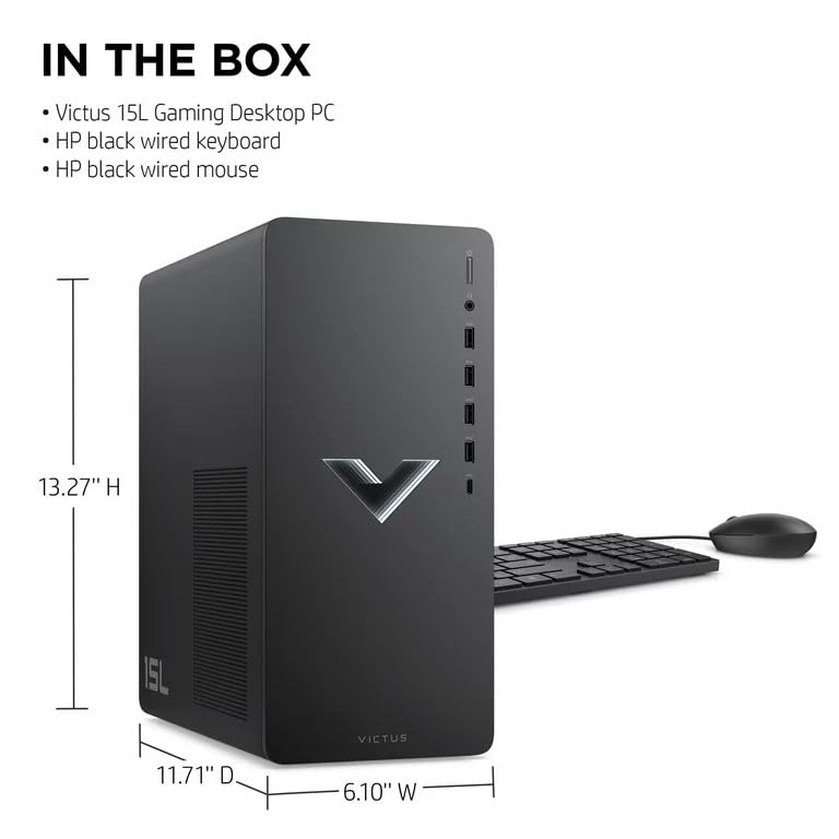 HP 2023 Victus 15L Gaming Desktop PC, AMD 6-Core Ryzen 5600G Processor (Up to 4.4 GHz), 32GB RAM, 2TB SSD, AMD Radeon RX6400, Mouse and Keyboard, Win 11 Home, Mica Silver, with HDMI Accessory