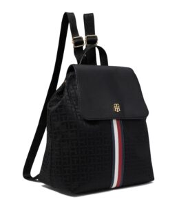 tommy hilfiger ruby ii flap backpack w/hangoff-square monogram jacquard black tonal one size