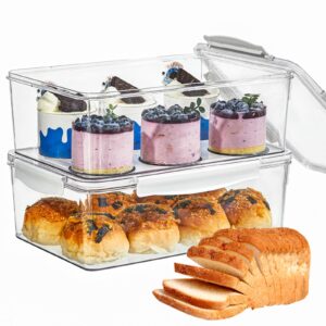 orgidol 2 packs bread box airtight bread storage containers clear bread box for kitchen countertop, stackable bread bin large bread keeper for homemade bread, muffins, rolls, bagel, loaf