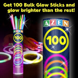 AZEN 100 Pcs Glow Sticks Bulk, 8 Inch Glow in the Dark Party Supplies Pack, Neon Party Favors Decorations Glow Necklaces and Glow Bracelets for Kids