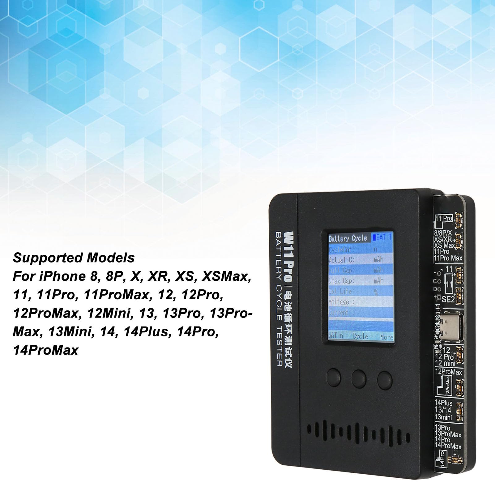 Battery Cycle Tester, Automatic Parameter Matching Small Battery Tester 1.8 Inch TFT Screen Low Power Consumption Ergonomic Design for Repair (US Plug)