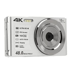 Compact Camera, 48MP Image Resolution Built in Fill Light Compatible 256GB Memory Card Rechargeable Lithium Ion Battery 4K Digital Camera for(Silver)