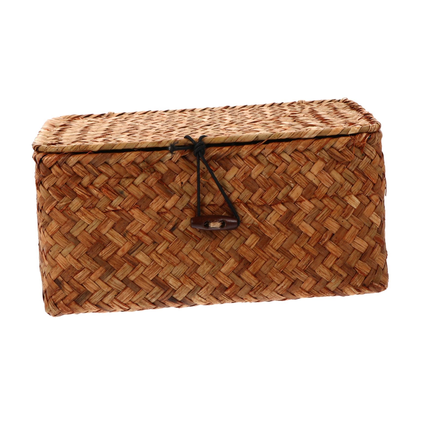 Didiseaon 2 Pcs Woven Storage Box Storage Baskets with Lids Baskets with Lids for Organizing Wicker Shelf Tall Wicker Basket Desk Storage Organizer Seaweed Case Rectangle Bamboo Storage Rack