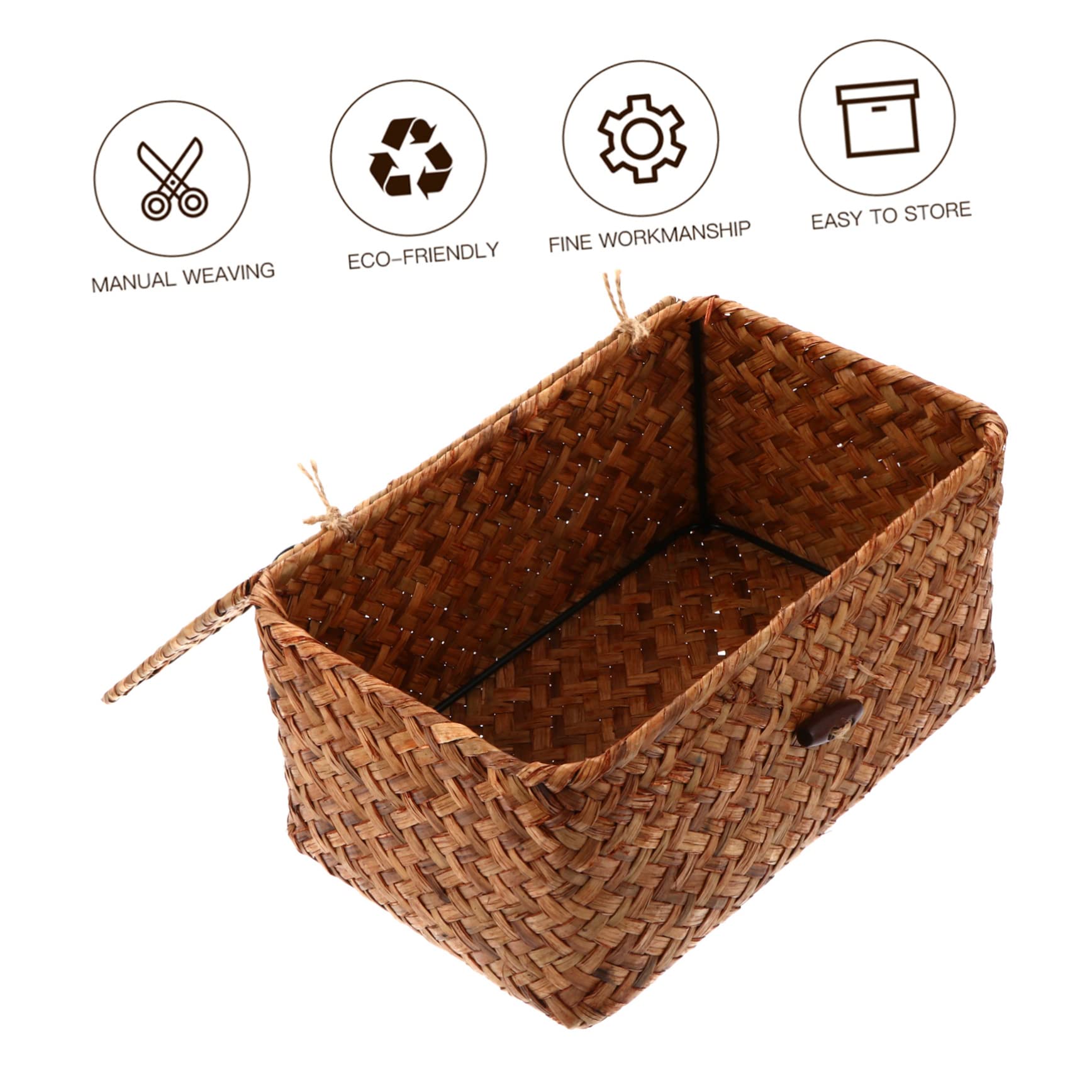 Didiseaon 2 Pcs Woven Storage Box Storage Baskets with Lids Baskets with Lids for Organizing Wicker Shelf Tall Wicker Basket Desk Storage Organizer Seaweed Case Rectangle Bamboo Storage Rack