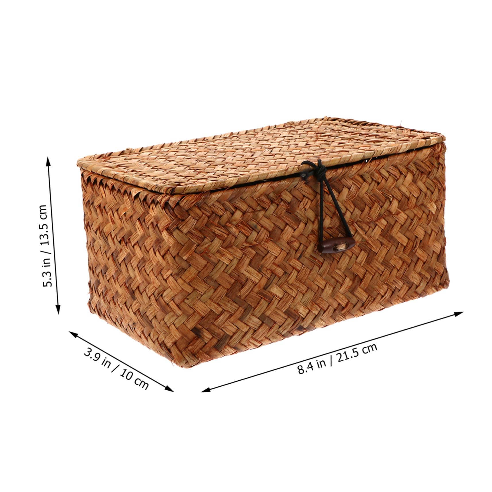 Didiseaon 2 Pcs Woven Storage Box Storage Baskets with Lids Baskets with Lids for Organizing Wicker Shelf Tall Wicker Basket Desk Storage Organizer Seaweed Case Rectangle Bamboo Storage Rack